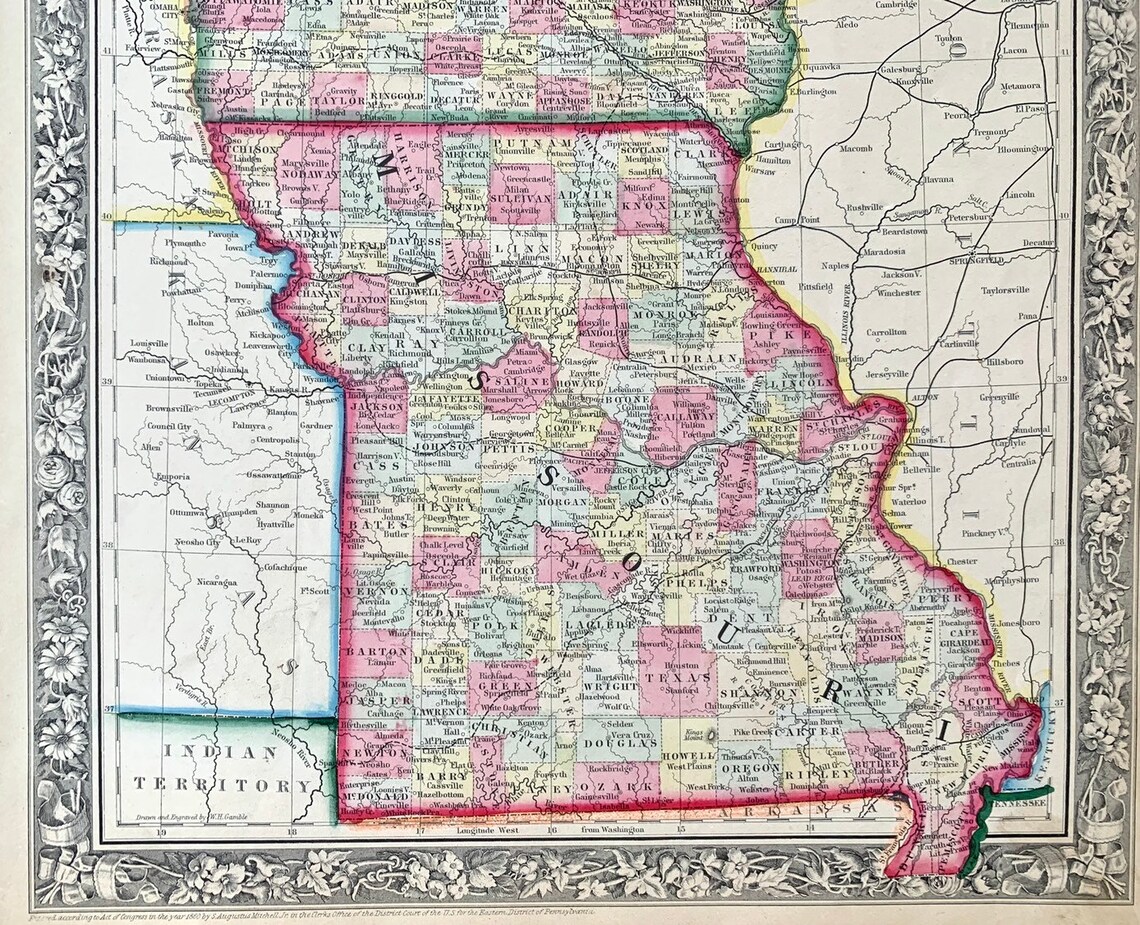 Iowa Map Original 1862 Mitchells Atlas Map Missouri Map - Etsy