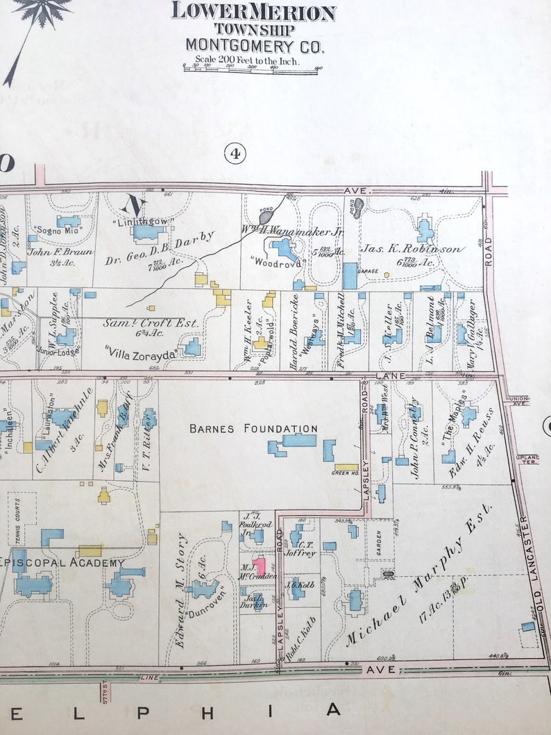 Merion Station Map Original 1926 Mainline Atlas Overbrook - Etsy