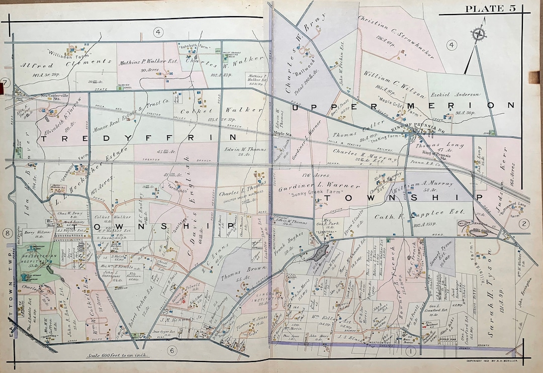 King of Prussia Map, Original 1912 Pennsylvania Main Line Railroad ...