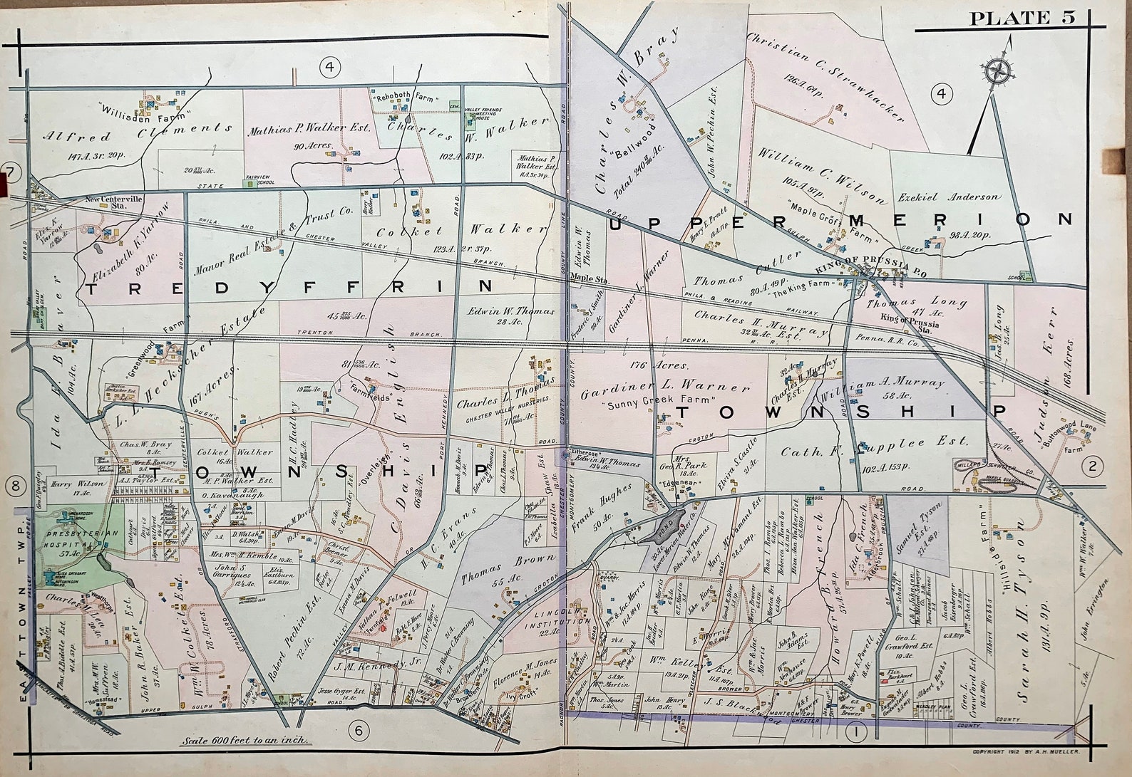 King of Prussia Map Original 1912 Pennsylvania Main Line - Etsy
