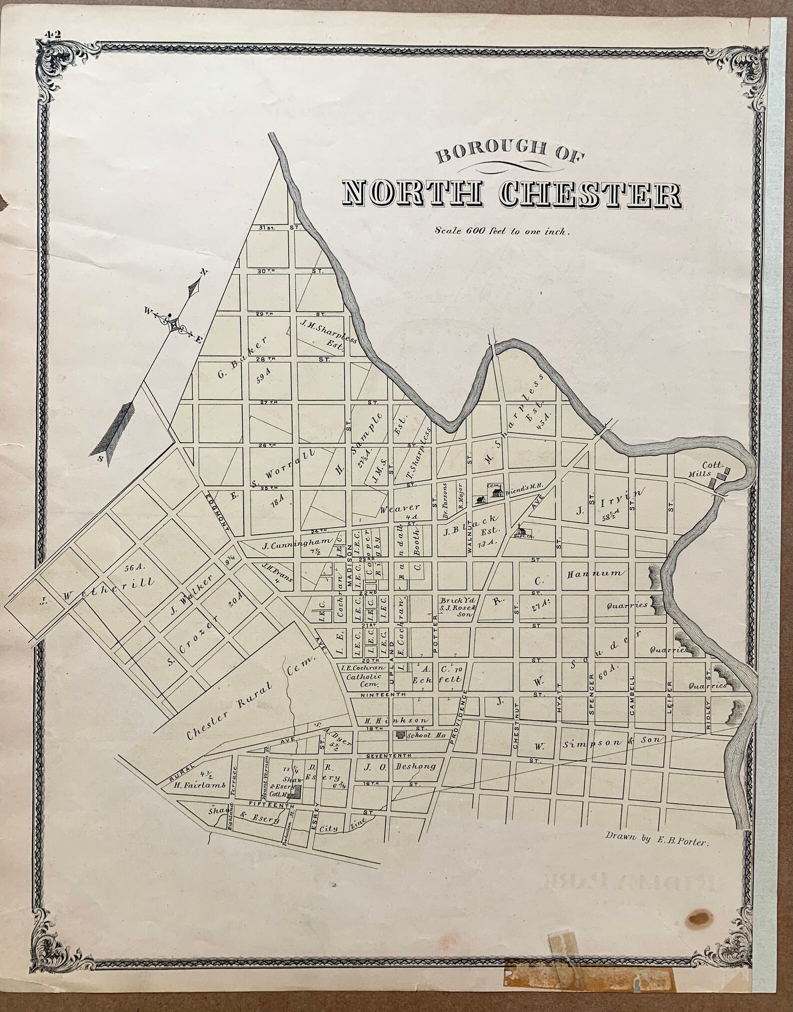 Chester Pennsylvania Map, Original 1875 Delaware County Atlas, South ...