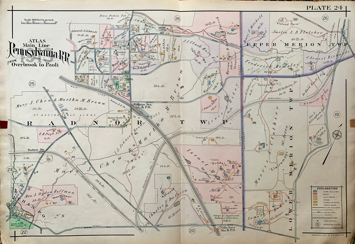 Villanova Map Original 1913 Main Line Railroad Atlas Wayne - Etsy