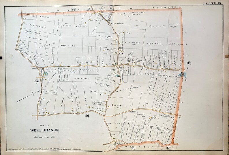 West Orange Map, Original 1890 Essex County Atlas, Verona Lake ...
