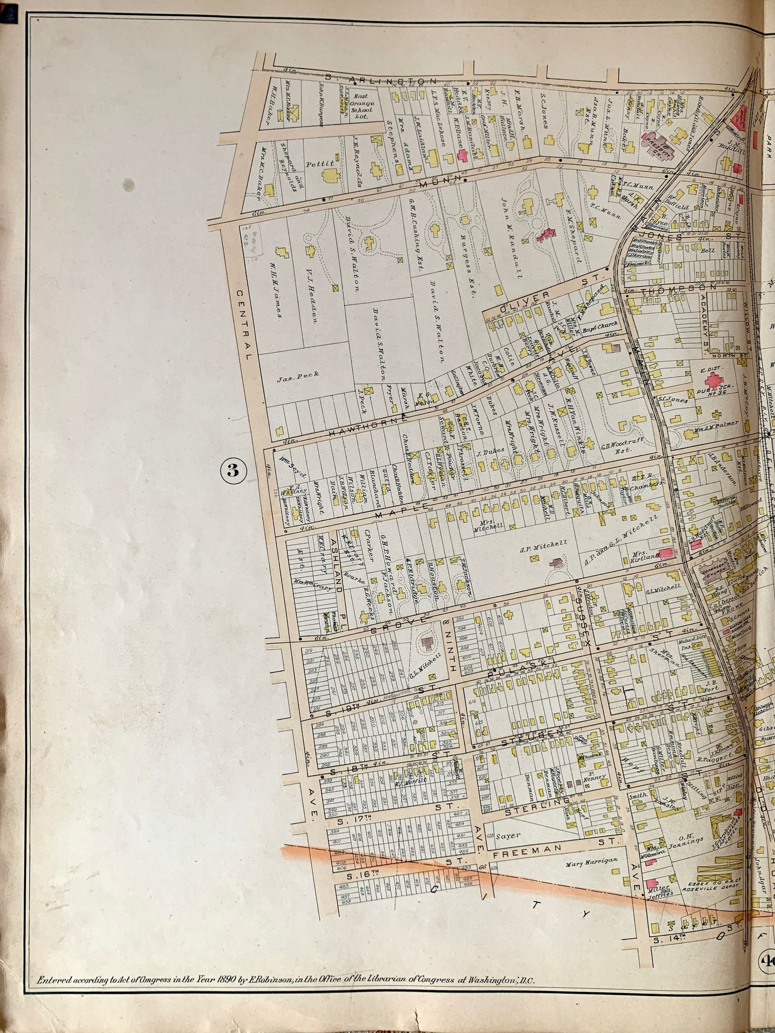 East Orange Map, Original 1890 Essex County Atlas, East Orange Oval ...