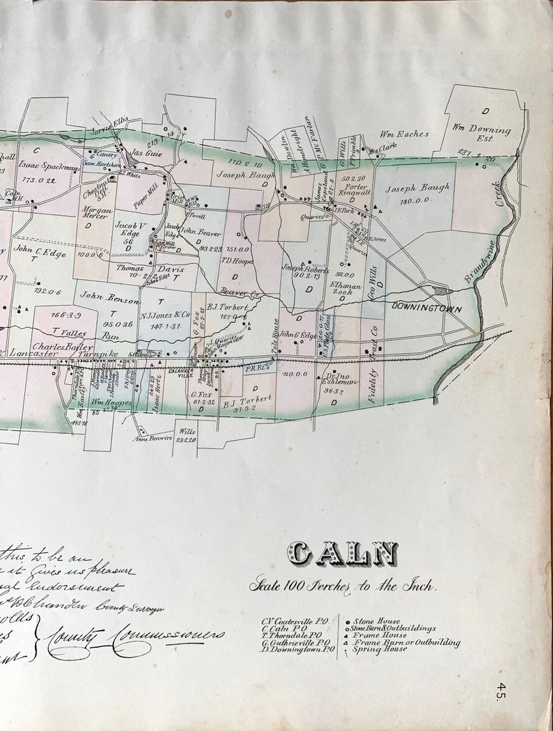 Caln Township Map, Original 1883 Chester County Pennsylvania Farm Atlas ...