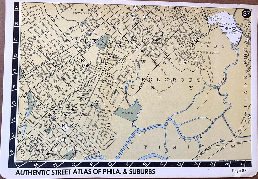 Delaware County Map, Original 1951 Map, Ridley Park, Prospect Park ...