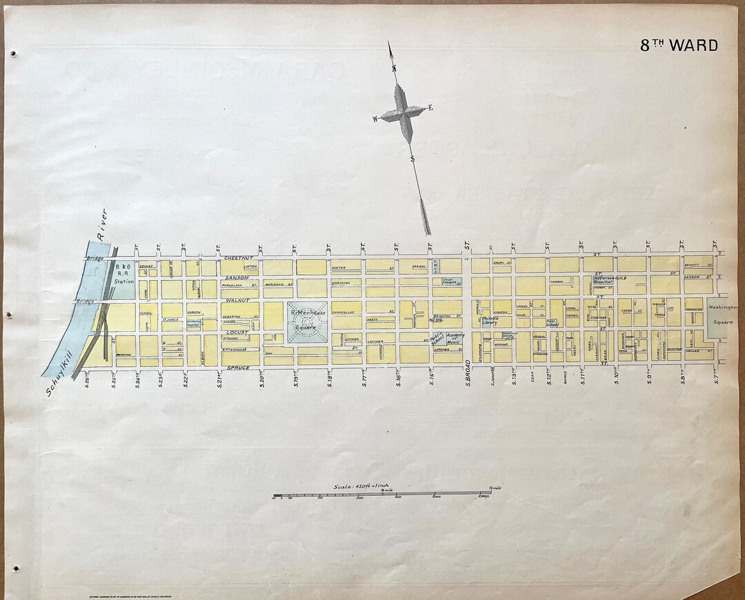 Rittenhouse Square Map, Original 1895 Philadelphia Ward Atlas, Center ...