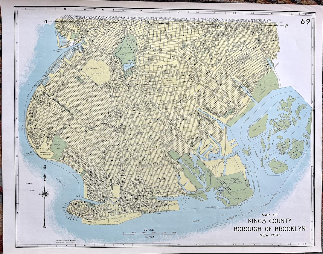 Kings County Map, Original 1941 New York State Atlas, Borough of ...