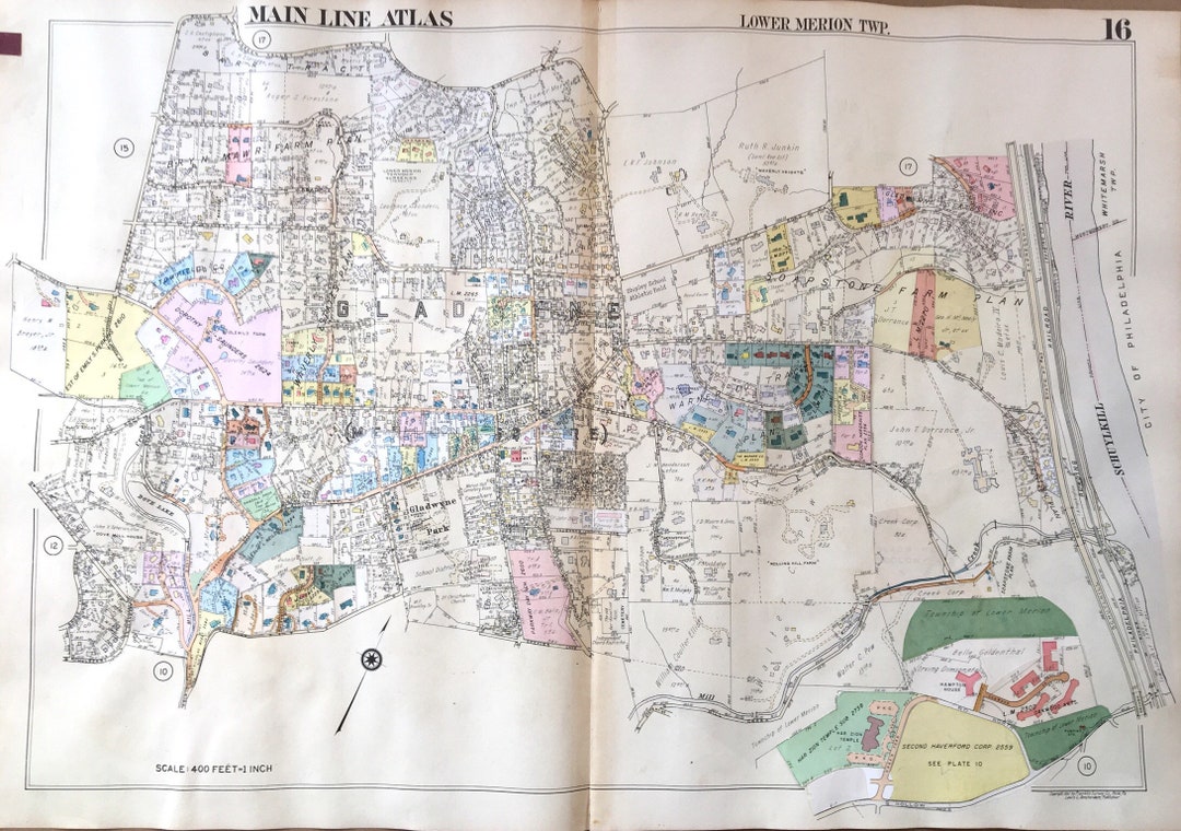 Gladwyne Map, Merion Square, Original 1961 Main Line Atlas Map, Lower ...