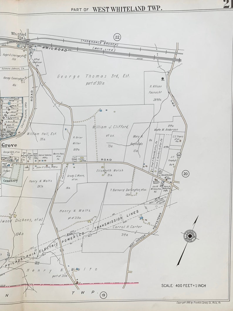 West Whiteland Map, Original 1950 Franklin Survey Main Line Atlas ...
