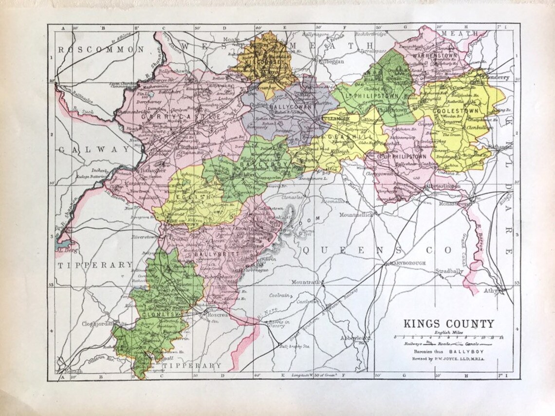 County Kings County Map, Original 1902 Atlas of Ireland - Etsy
