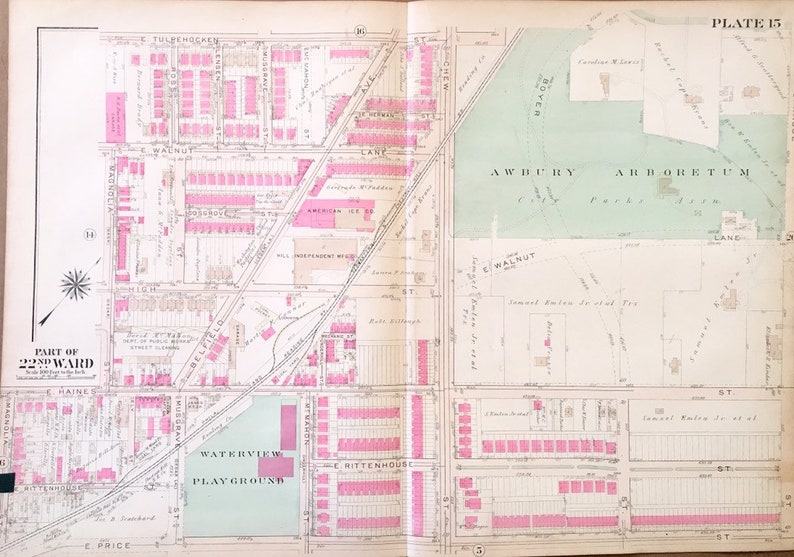 Mt Airy Map, Original 1923 Hand Colored Map, City of Philadelphia Atlas ...