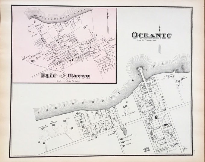 Rumson Map, Original 1878 New Jersey Shore Atlas, Oceanic, Fair Haven ...
