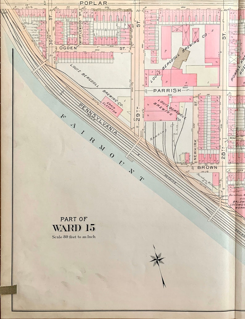 Mapa de Brewerytown, mapa de Fairmount, mapa original del atlas de la ...