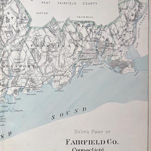 Fairfield County Map, Original 1893 Connecticut Atlas, Bridgeport ...