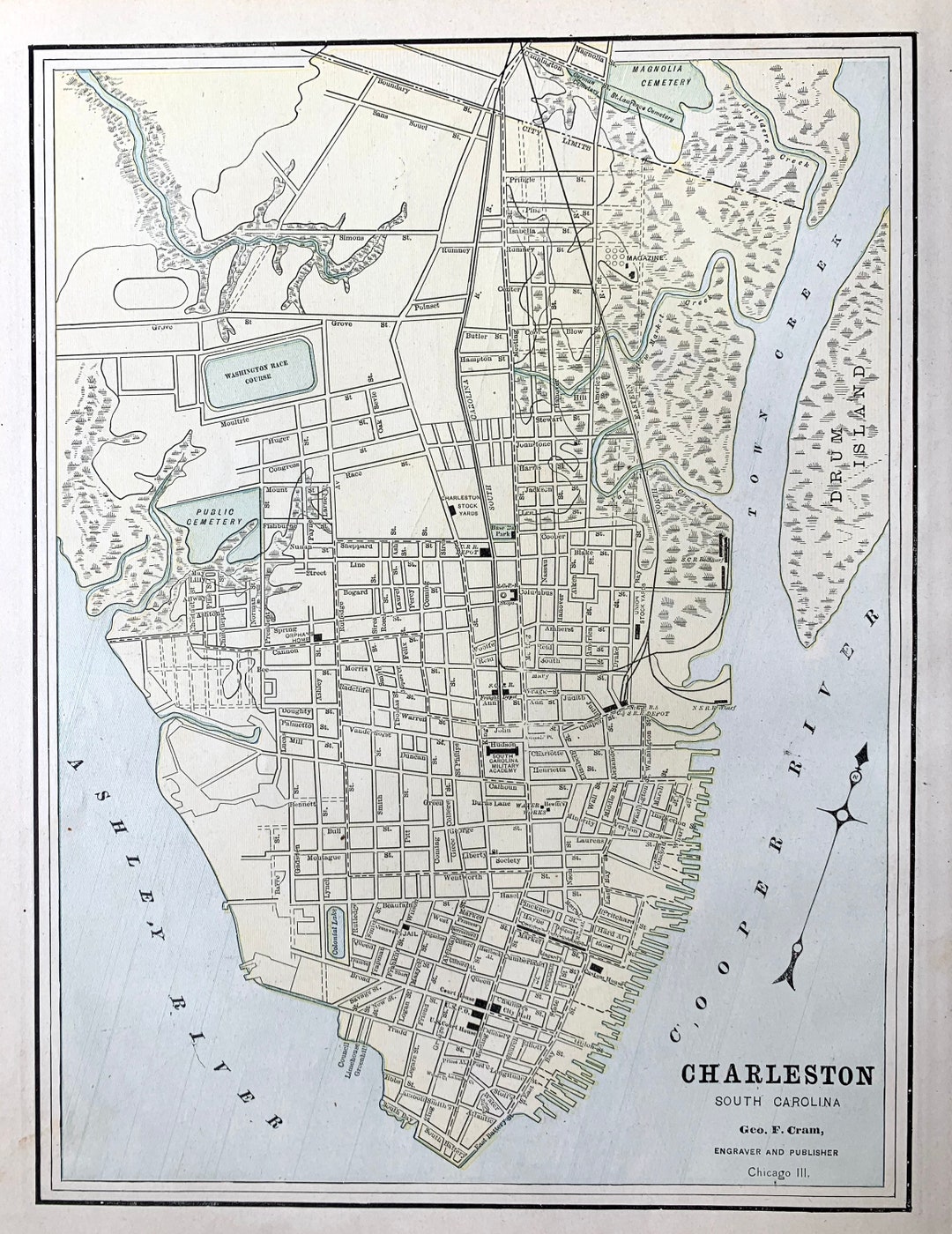 Charleston Map, Original 1895 Crams Atlas, Charleston South Carolina ... Charleston Map, Original 1895 Crams Atlas, Charleston South Carolina ...