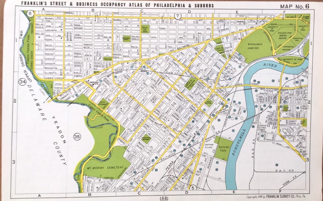 West Philadelphia Map, Original 1946, Franklins Atlas Map, Elmwood - Etsy