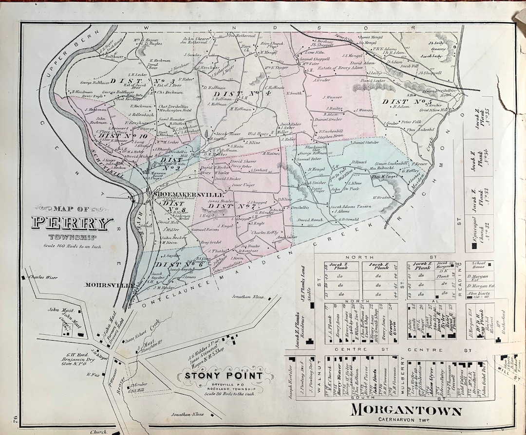 Perry Township, Original 1876 Berks County Pennsylvania Atlas ...