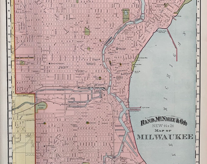 Milwaukee Map, Original 1897 Rand Mcnally Atlas, Wisconsin, Lake ...