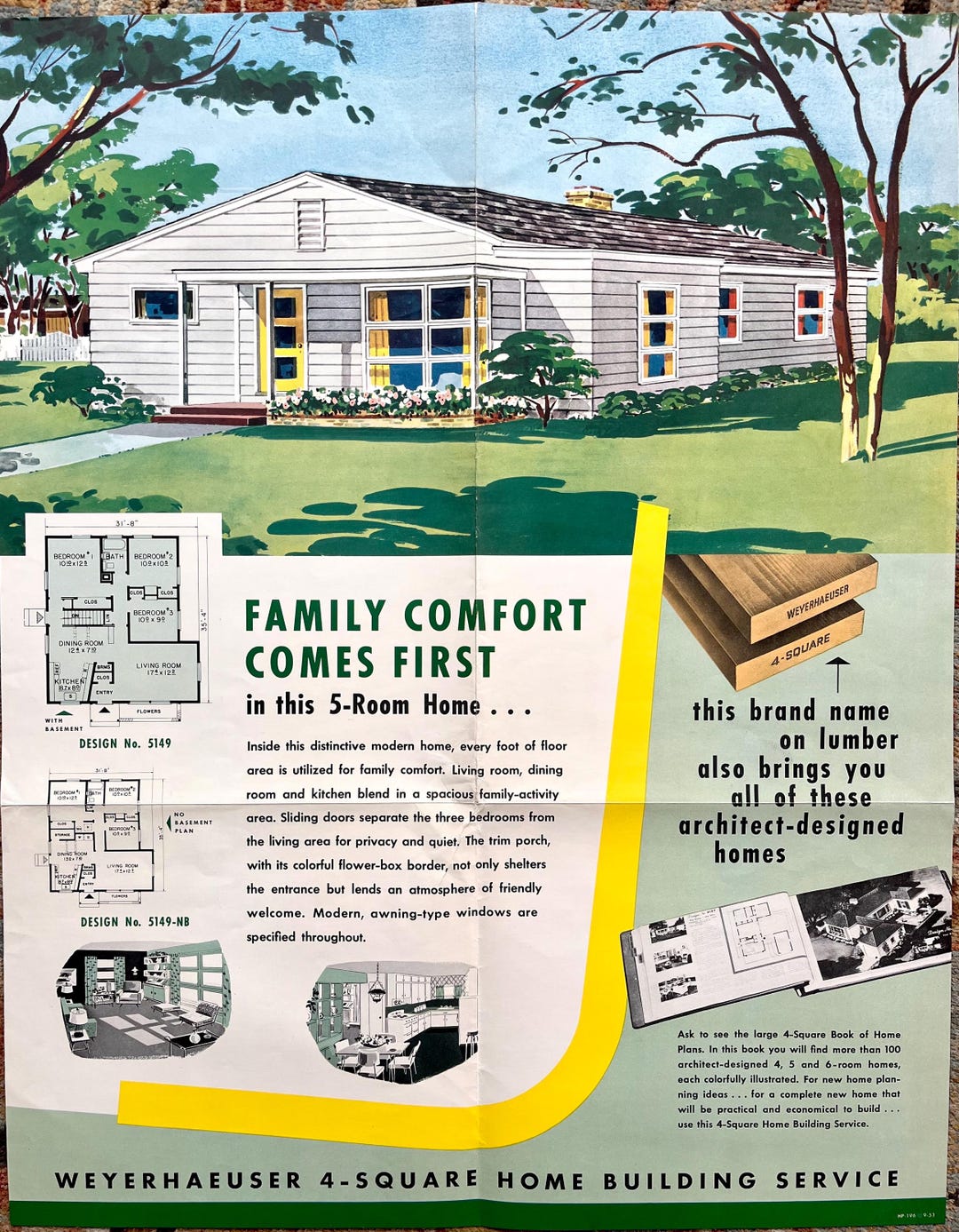 Vintage House Plan Poster, Original 1950s Weyerhaeuser Mid Century ...