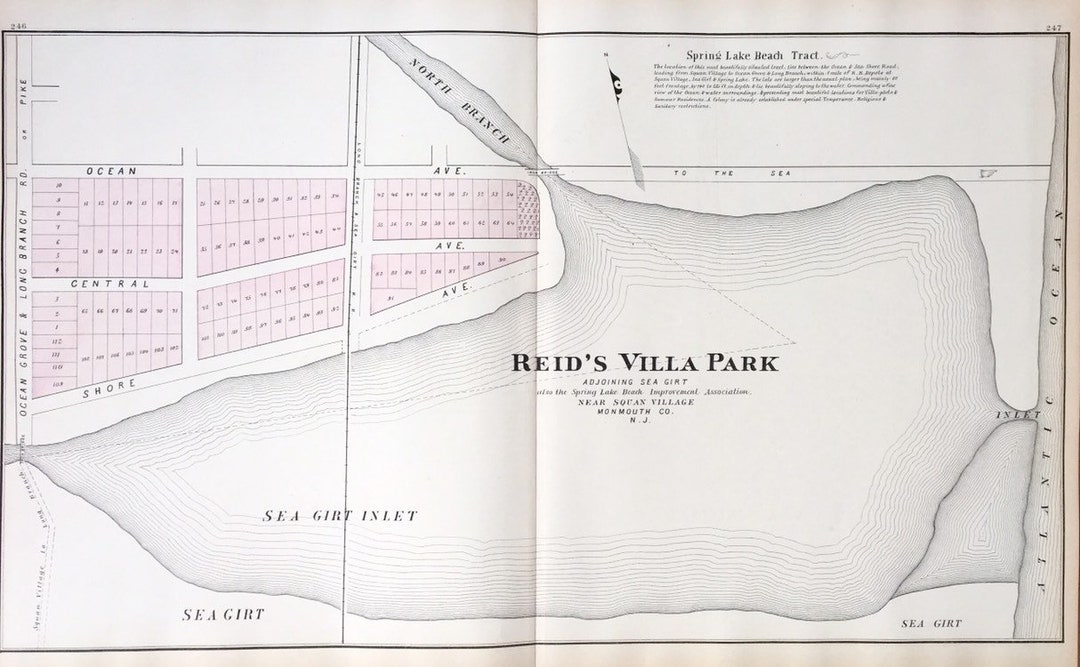 Spring Lake Map, Original 1878 New Jersey Coast Atlas, Sea Girt Map ...