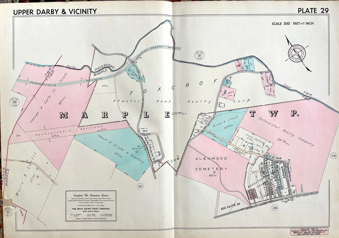 Marple Township Map, Original 1942 Upper Darby Atlas, Broomall - Etsy