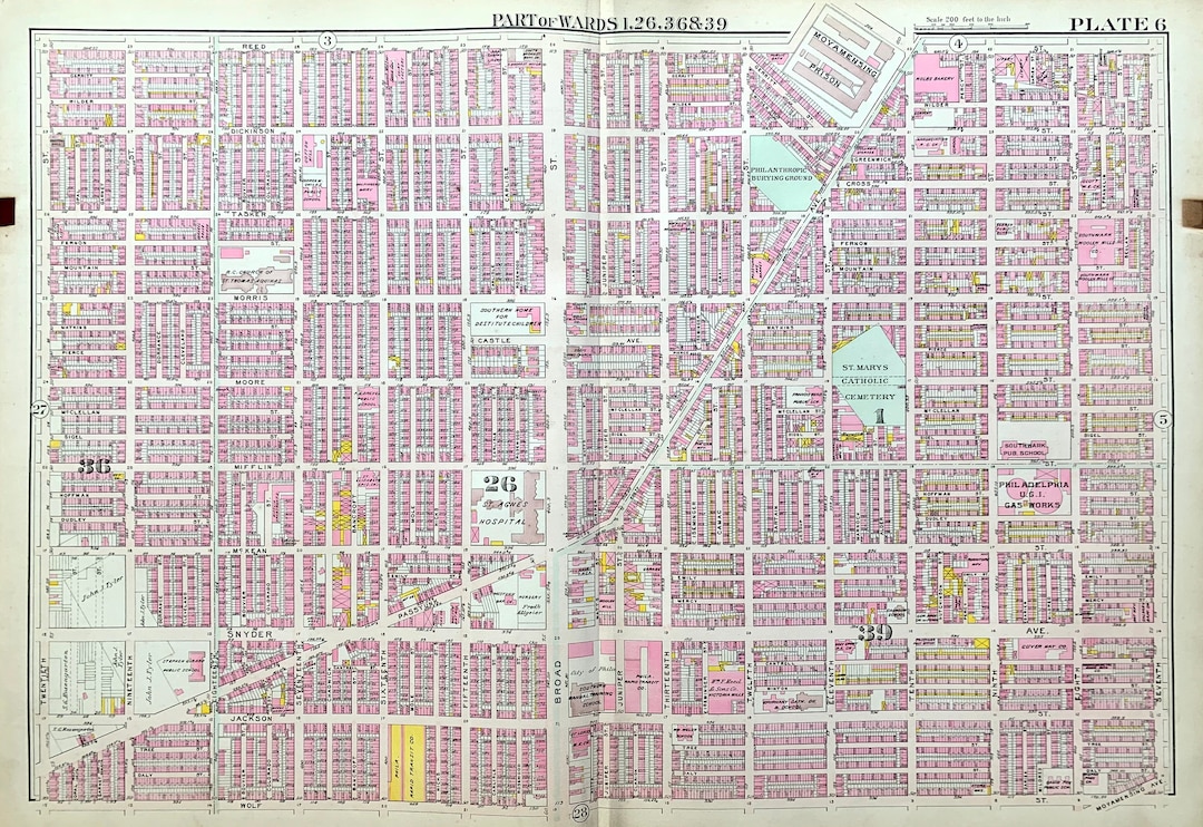 South Philadelphia Map, Original 1910 Philadelphia Atlas, Passyunk ...