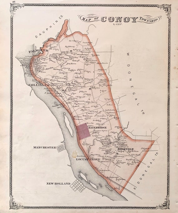 Conoy Township Map Original 1875 Lancaster County Atlas - Etsy