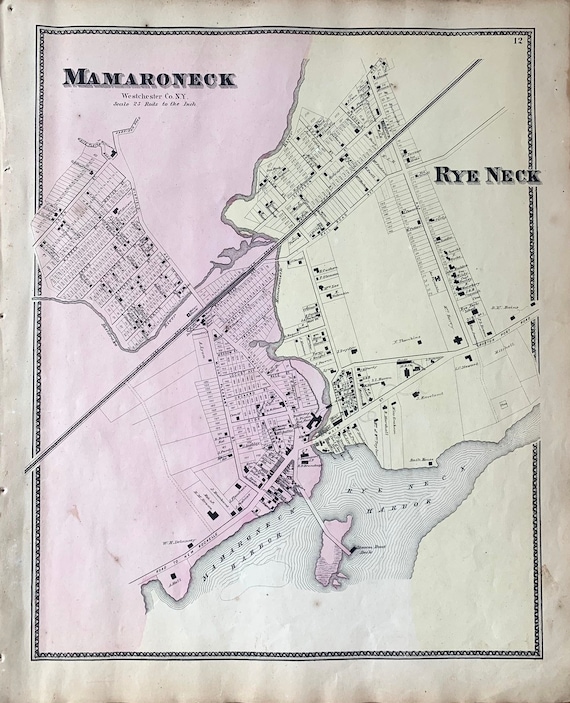 Mamaroneck Map Rye Neck Map Original 1867 Antique Hand - Etsy