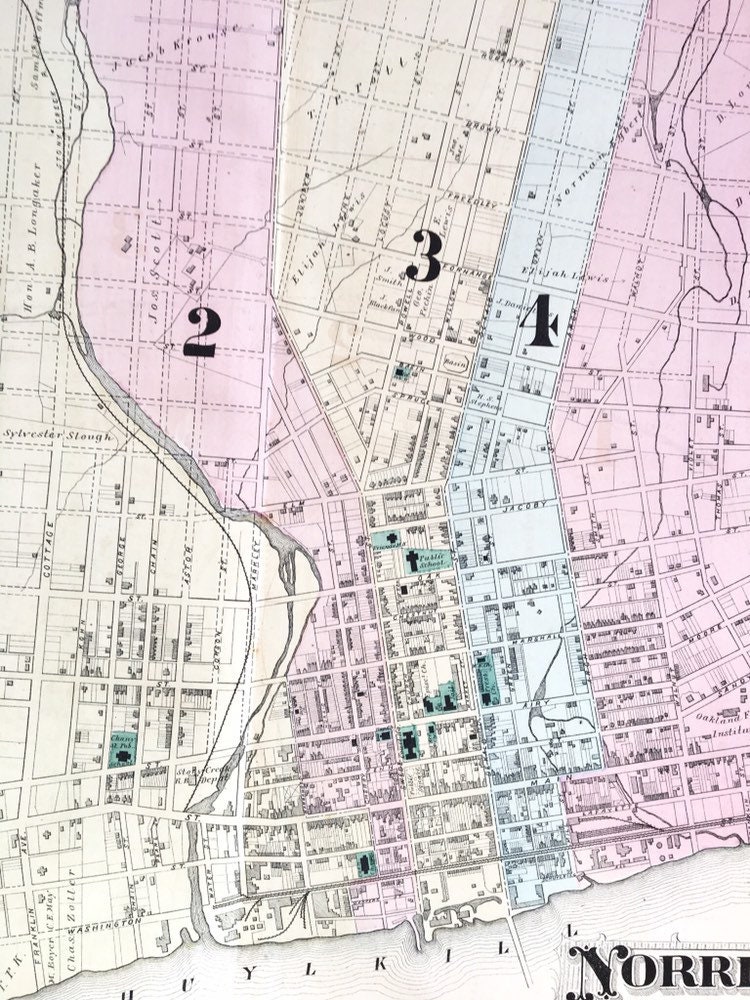 Norristown Atlas Map Original 1877 Hand Colored Montgomery - Etsy
