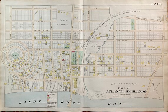 Atlantic Highlands Map Original 1889 Monmouth County Atlas | Etsy