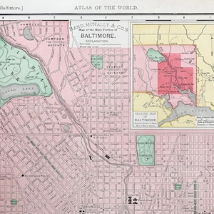 Baltimore Map, Original 1900 Rand Mcnally Atlas, City of Baltimore ...