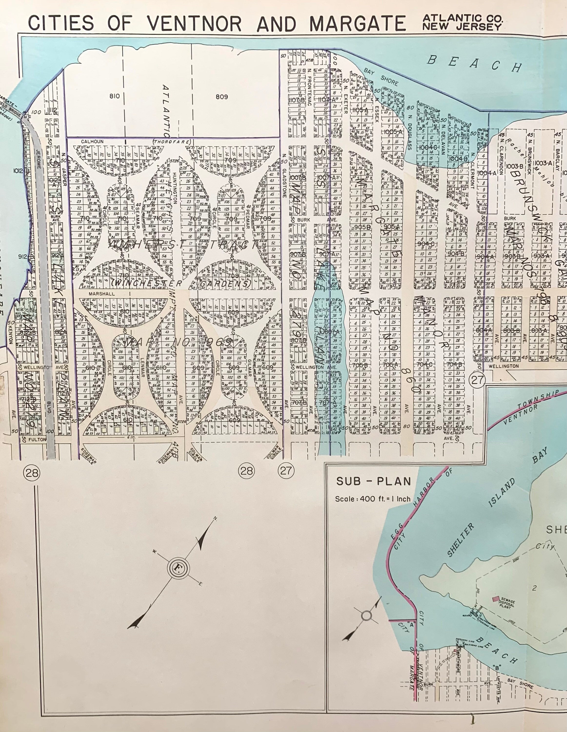 Margate Map, Original 1938 Absecon Island Atlas, Ventnor Map, Shelter ...