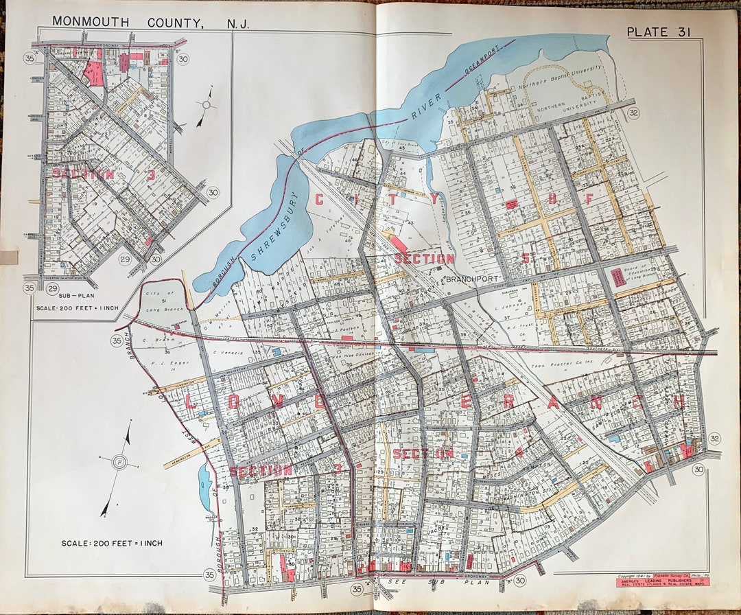 Mapa de Long Branch mapa original del atlas del condado de - Etsy México