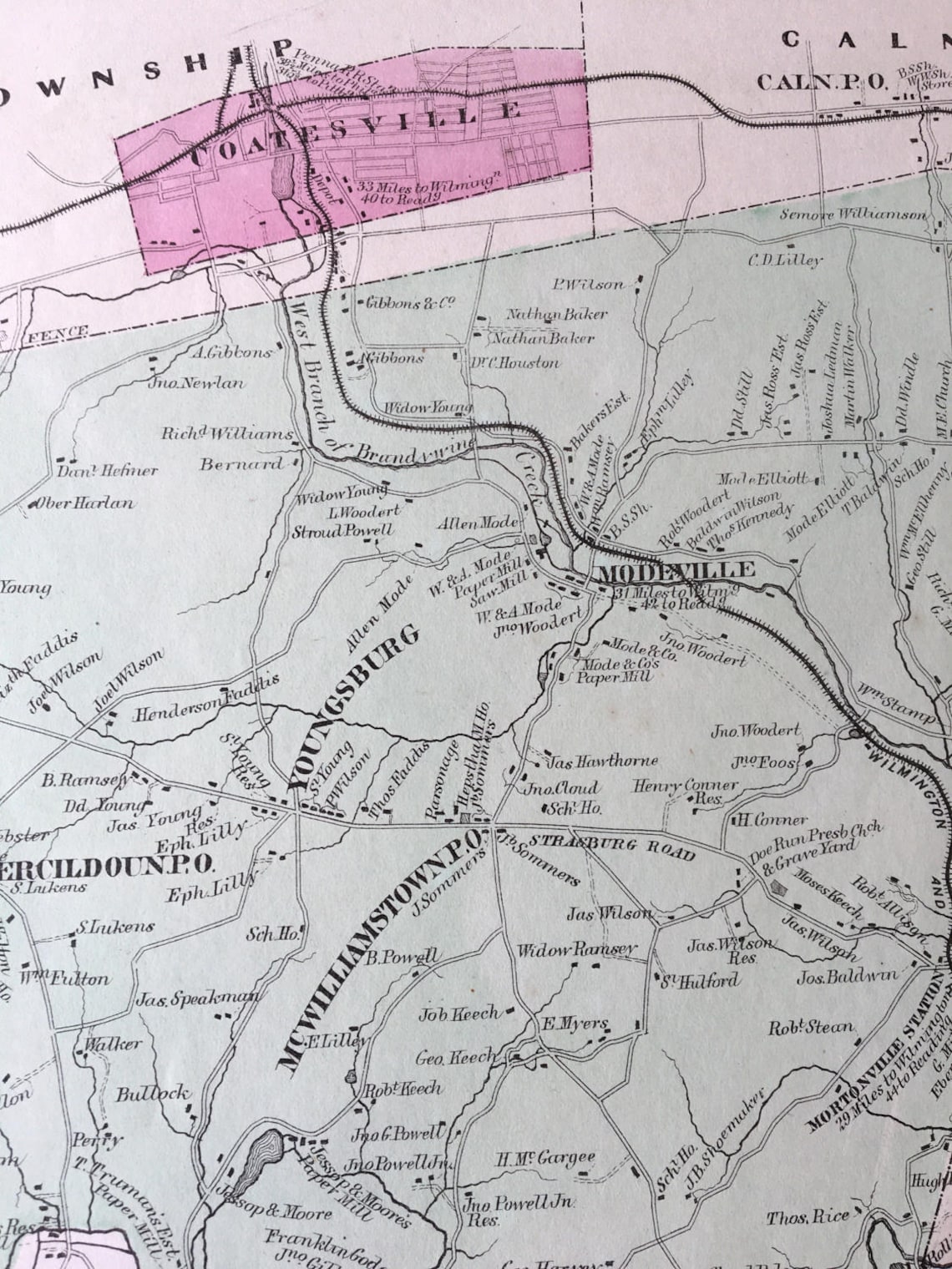 East Fallowfield Map Original 1873 Chester County Atlas Map | Etsy