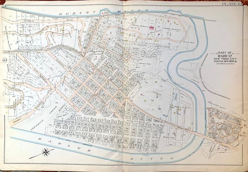 Fort George Map, Original 1894 Manhattan Atlas, Inwood Map, Fort Tyron ...