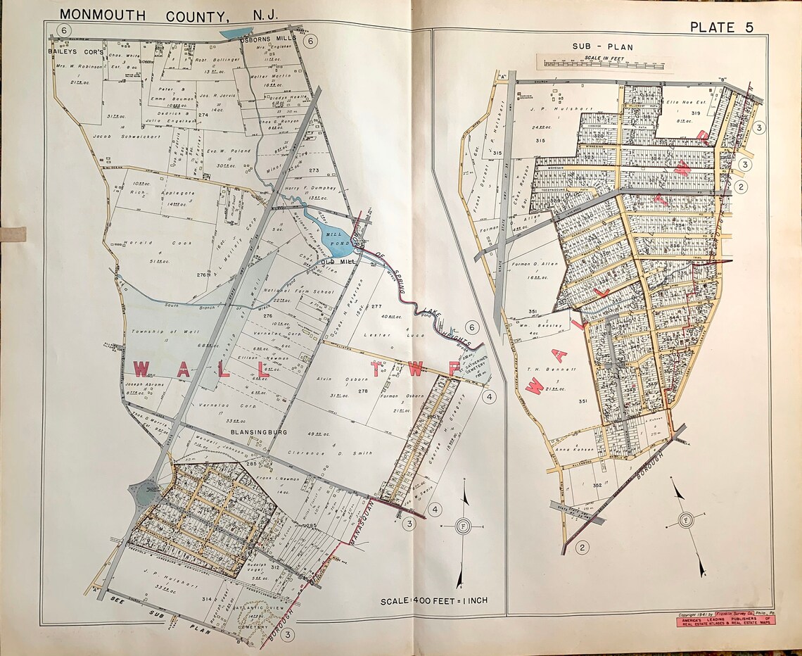 Wall Township Map Original 1914 Monmouth County Atlas | Etsy