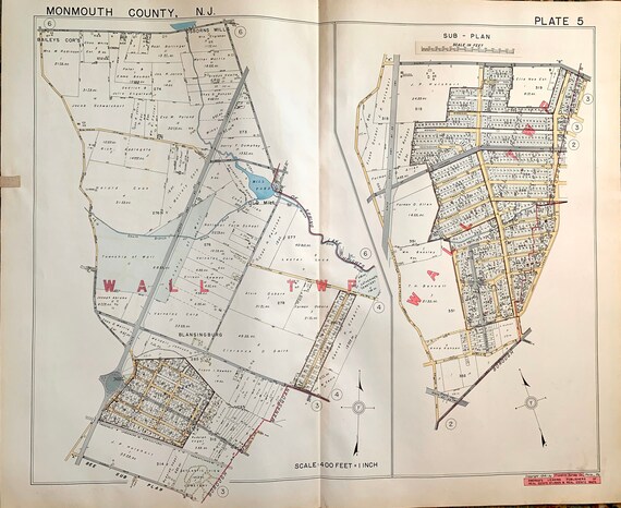 Wall Township Map Original 1914 Monmouth County Atlas - Etsy