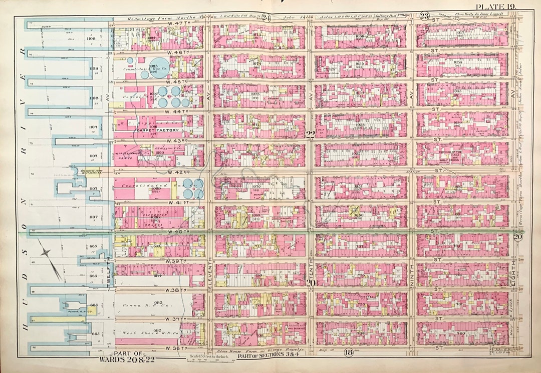 Hudson Yards Map, Original 1894 Manhattan Island Atlas, Hells Kitchen ...