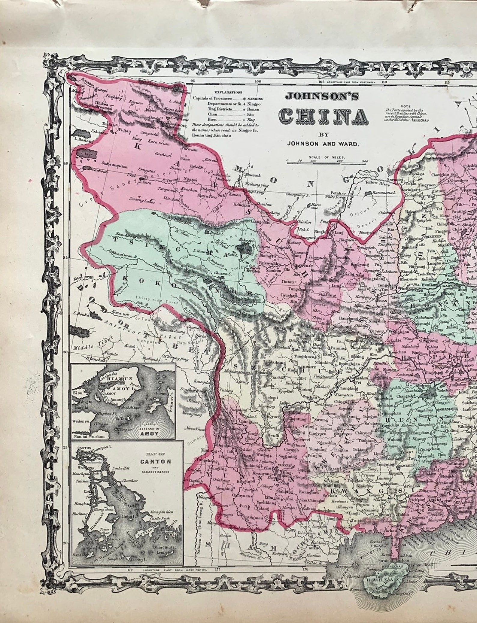 Antique Map of China Original 1863 Hand Colored Map Johnson - Etsy