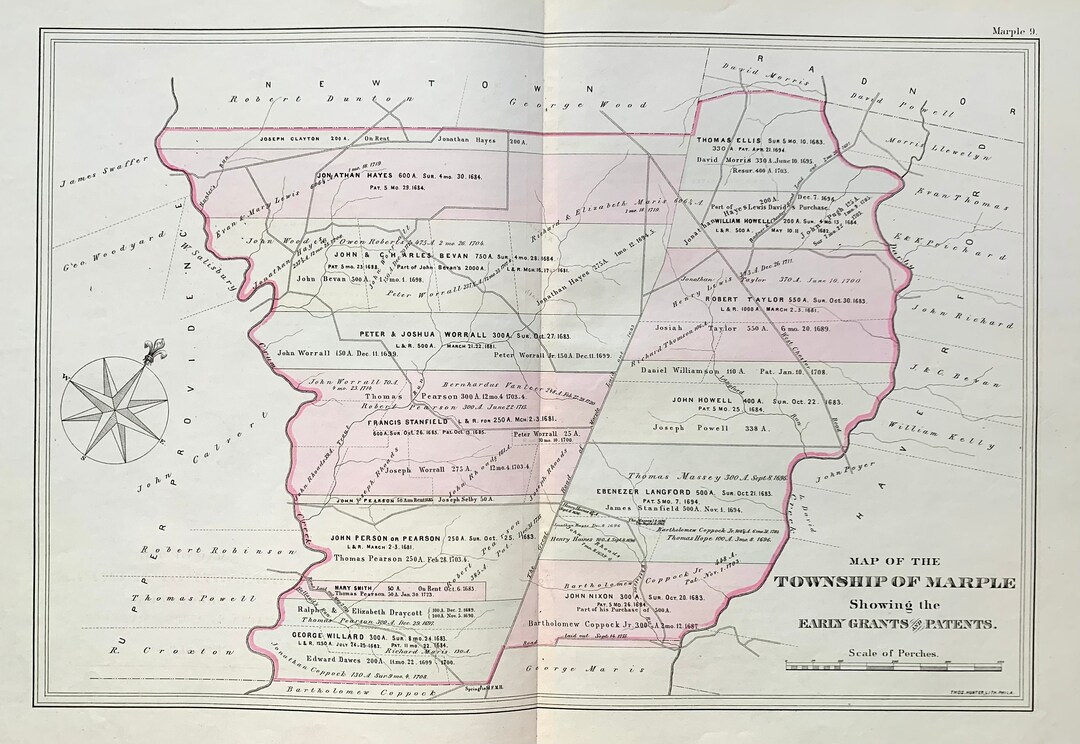 Marple Township Map, Original 1880 Delaware County Atlas, Broomall ...