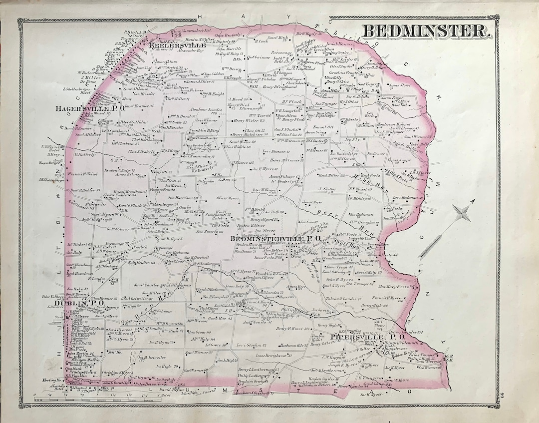 Bedminster Towship Map, Original 1875 Bucks County Atlas, Sellersville ...