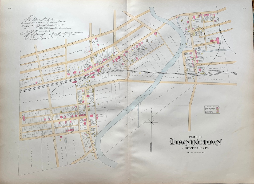 Downingtown Map, Original 1883 Chester County Pennsylvania Farm Atlas ...