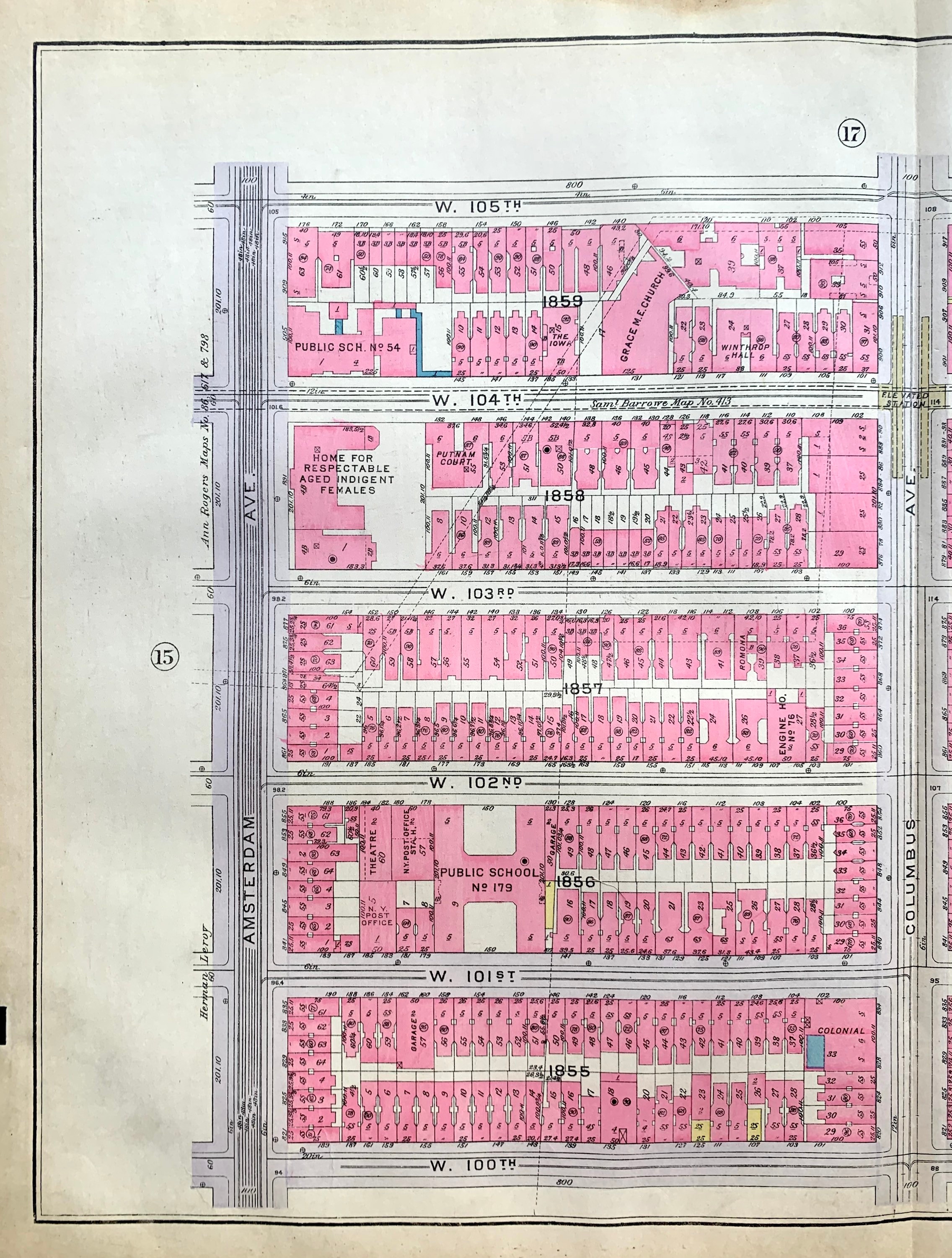 Upper West Side Map, Original 1930 Manhattan Borough Atlas, New York ...