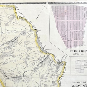 Aston Township Map, Original 1875 Delaware County Pennsylvania Atlas ...
