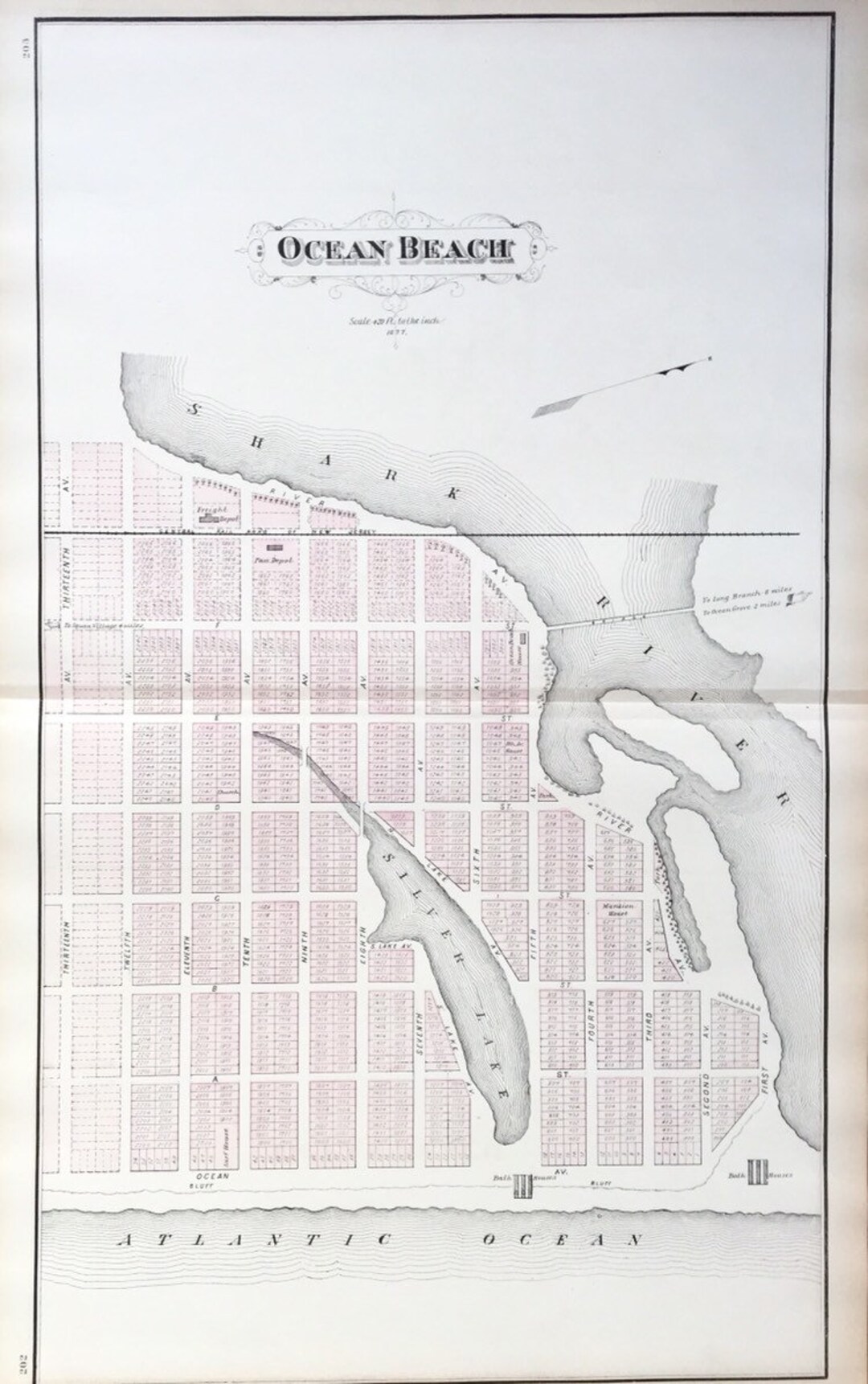 Ocean Beach Map, Original 1878 New Jersey Shore Atlas, Lavallette ...