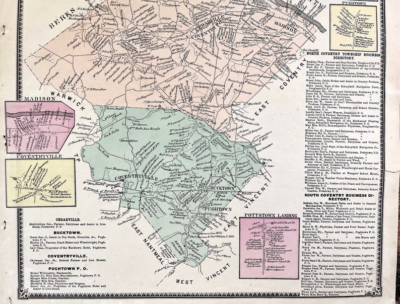 North Coventry Map, South Coventry Map, Original 1873 Chester County ...