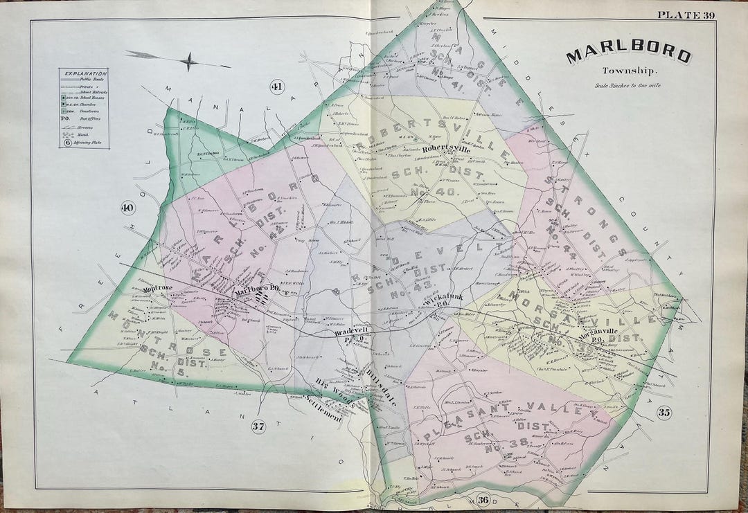 Marlboro Township Map, Original 1889 Monmouth County Atlas, Morganville ...