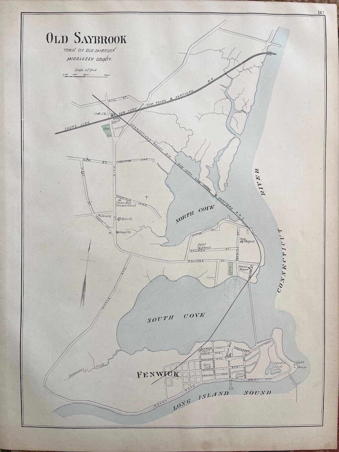 Old Saybrook Map, Original 1893 Connecticut Atlas, Fenwick, Long Island ...