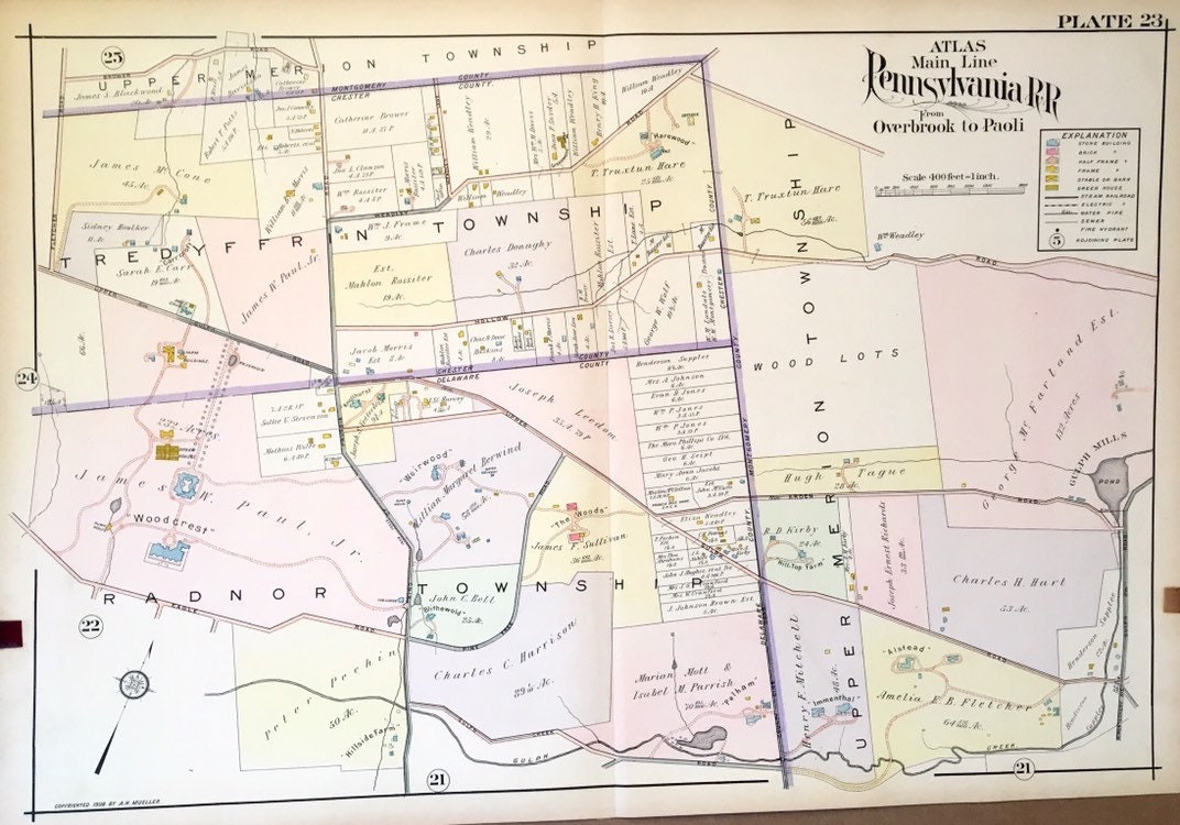 Tredyffrin Township Map Original 1908 Mainline Pennsylvania - Etsy UK